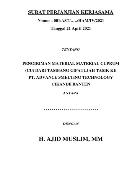 Surat Perjanjian Kerjasama Pcs Ham Dikonversi Dikonversi Pdf