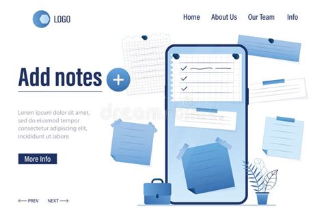 Add Notes Landing Page Template Mobile Phone With Memo Application Paper Stickers Around