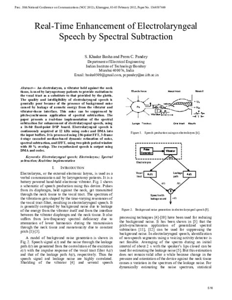 Pdf Real Time Enhancement Of Electrolaryngeal Speech By Spectral Subtraction