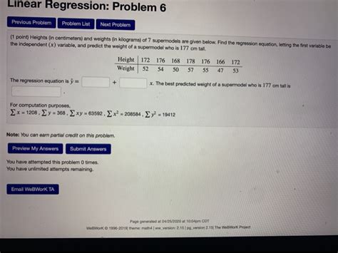 Solved Linear Regression Problem 6 Previous Problem Problem