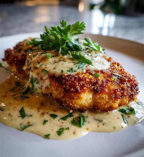 Parmesan Crusted Chicken With Creamy Garlic Sauce Cravi Recipes