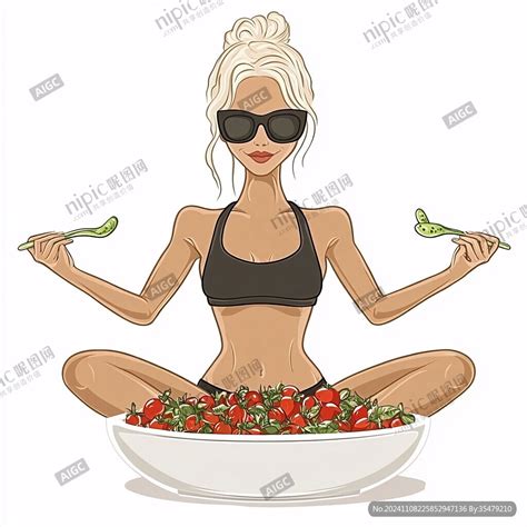 Ai创作图瘦身减肥美女 健康食品美容美发 手绘枸杞女孩 苗条纤细瘦身减肥美容 辣妹子插画 辣妹子形象插画动漫 手绘枸杞美女 女生减肥剪影 健身