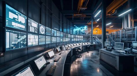 Modern Control Room With Multiple Computer Screens And Technical