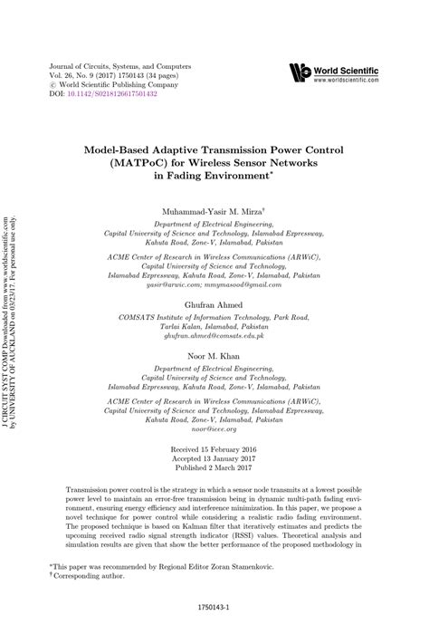 Pdf Model Based Adaptive Transmission Power Control Matpoc For Wireless Sensor Networks In