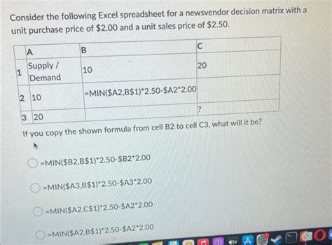 Solved Consider The Following Excel Spreadsheet For A Chegg