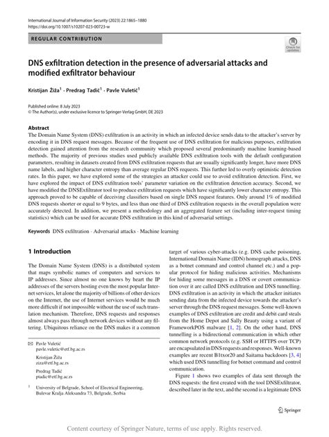 Dns Exfiltration Detection In The Presence Of Adversarial Attacks And Modified Exfiltrator Behaviour