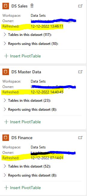 Solved Pbi Datasets In Excel Do Not Show The Same Refresh