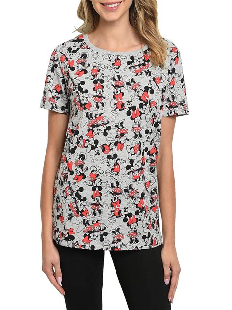 Womens Mickey And Minnie Mouse T Shirt All Over Print Short Sleeve Gray