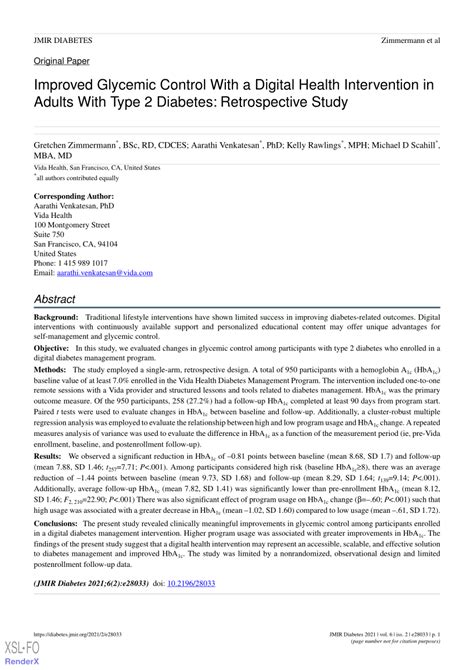 Pdf Improved Glycemic Control With A Digital Health Intervention In Adults With Type 2