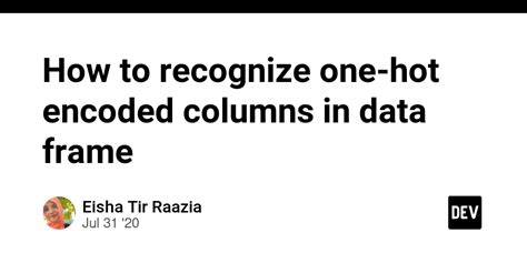 How To Recognize One Hot Encoded Columns In Data Frame Dev Community