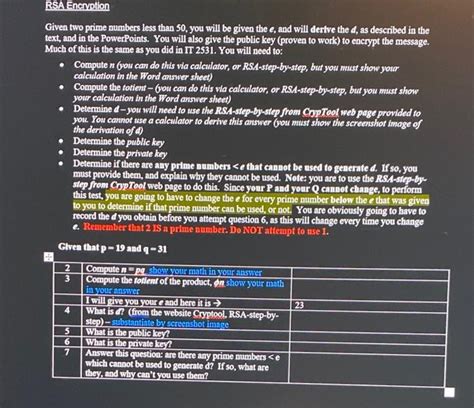Solved Rsa Encryption Given Two Prime Numbers Less Than 50