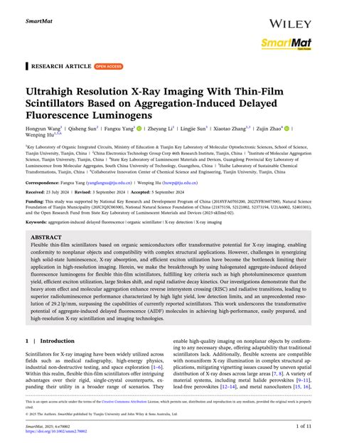 Pdf Ultrahigh Resolution X‐ray Imaging With Thin‐film Scintillators