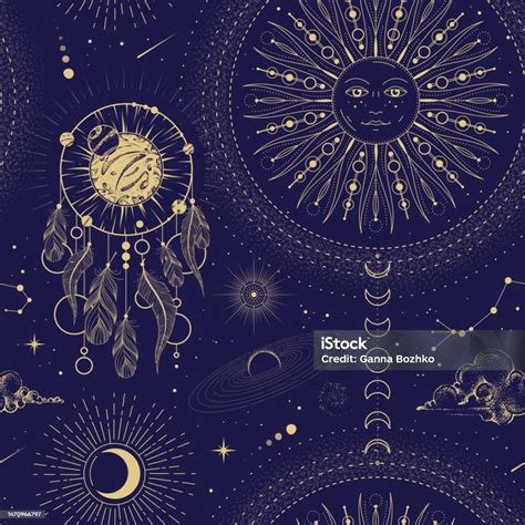 현대 마술 요술 점성술은 태양 별 행성 및 우주 공간과의 원활한 패턴입니다 점성술 배경 벡토 그림 점성술 기호에 대한 스톡 벡터 아트 및 기타 이미지 Istock