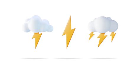 번개가 설정된 흰색 3d 구름 일기 예보 아이콘 키트입니다 모바일 앱 또는 웹 디자인을 위한 귀여운 만화 스타일의 천둥 요소 0명에 대한 스톡 벡터 아트 및 기타 이미지