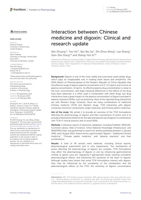 Pdf Interaction Between Chinese Medicine And Digoxin Clinical And Research Update