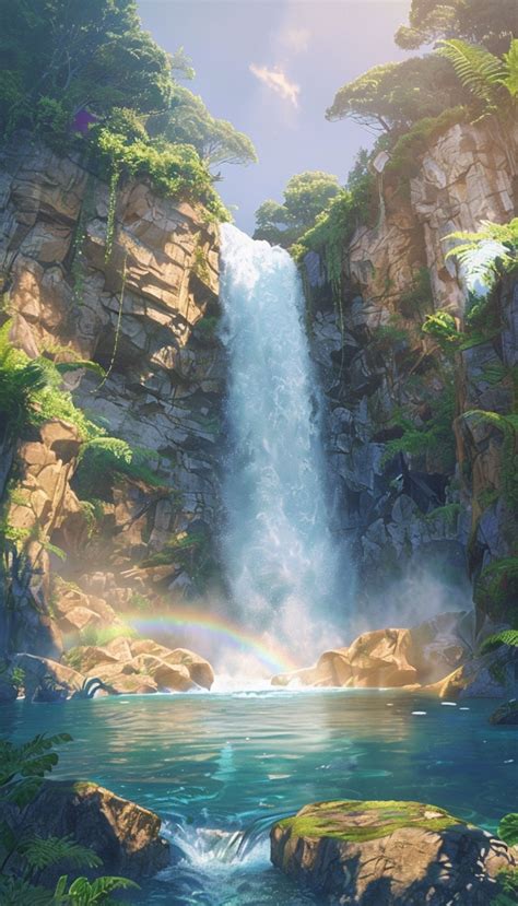 Majestic 3d Waterfall Animation Surrounded By Lush Greenery Art Playground