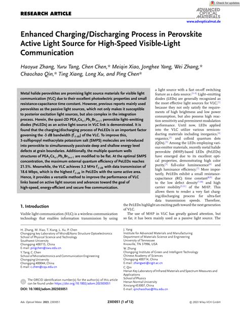 Pdf Enhanced Charging Discharging Process In Perovskite Active Light Source For High Speed