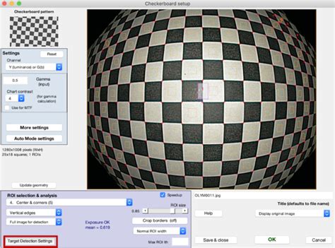 Target Detection Settings Checkerboard Imatest