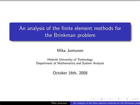 Pdf Analysis Of Finite Element Methods For The Brinkman Problem