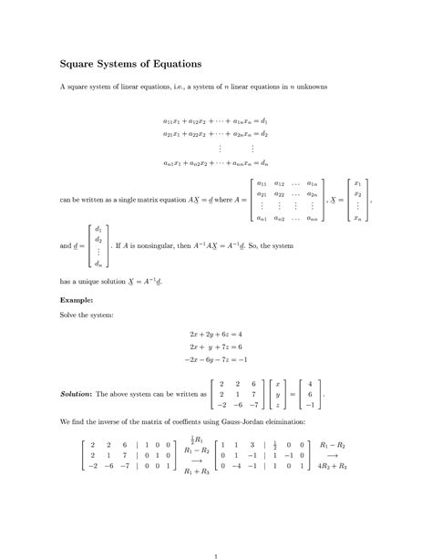 Square Systems Of Equations Square Systems Of Equations A Square System Of Linear Equations I