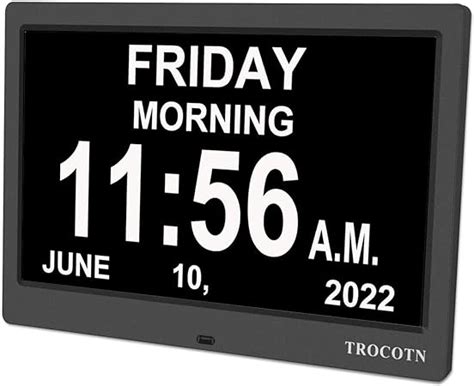 Trocotn 10 Inchs Digital Clock Day Clock Large Display Alarm Clock Wall Clock Black Alarm