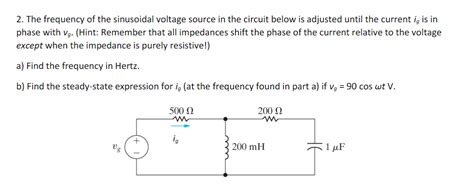 Solved The Frequency Of The Sinusoidal Voltage Source In Chegg