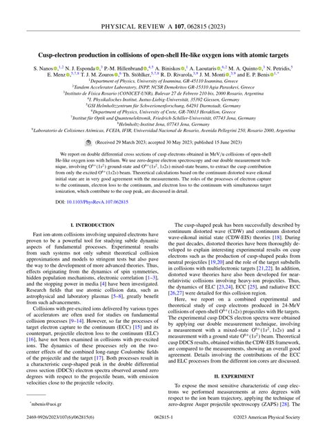 Pdf Cusp Electron Production In Collisions Of Open Shell He Like Oxygen Ions With Atomic Targets