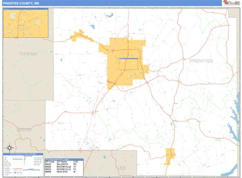 Prentiss County Mississippi Zip Code Wall Map