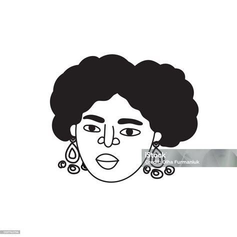 아프리카 계 미국인 여자 얼굴 곱슬 머리를 가진 흑인 인종 여성의 손으로 그린 로고 소셜 미디어 아바타 간단한 아이콘 인물