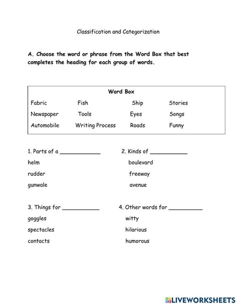 Categorization And Classification Worksheet Live Worksheets