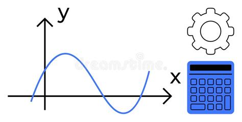 Mathematical Function Graph With Calculator And Gear For Technical Problem Solving Stock