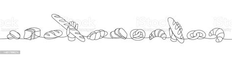 빵 한 줄 연속 그리기 세트 밀 빵 프레첼 치아바타 크루아상 꼰 빵 프랑스 바게트 연속 한 줄 그림 갈색 빵에 대한 스톡 벡터 아트 및 기타 이미지 Istock