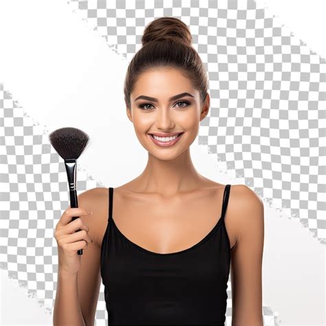Premium Psd Perfect Young Cheerful Woman Holding Makeup Brush On