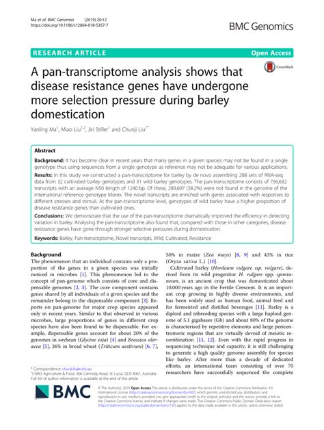 Pdf A Pan Transcriptome Analysis Shows That Disease Resistance Genes