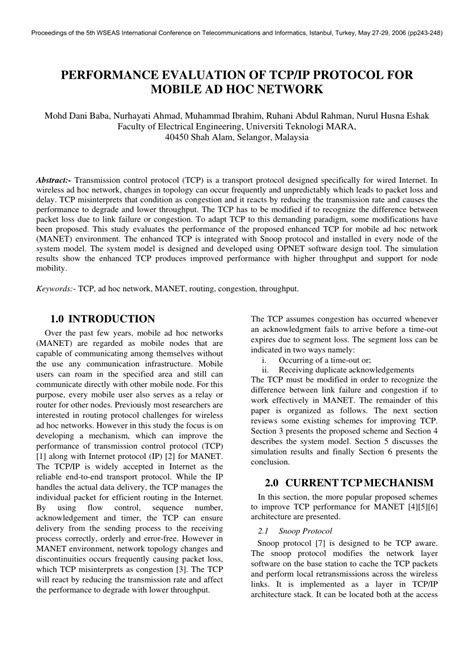 Pdf Performance Evaluation Of Tcpip Protocol For Mobile Ad Hoc Network