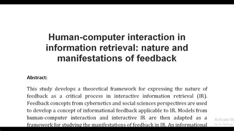 Human Computer Interaction In Information Retrieval Nature And Manifestations Of Feedback Youtube