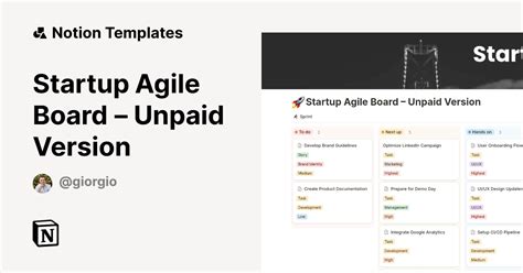 Startup Agile Board Unpaid Version Template By Giorgio Bertolotti Notion Marketplace