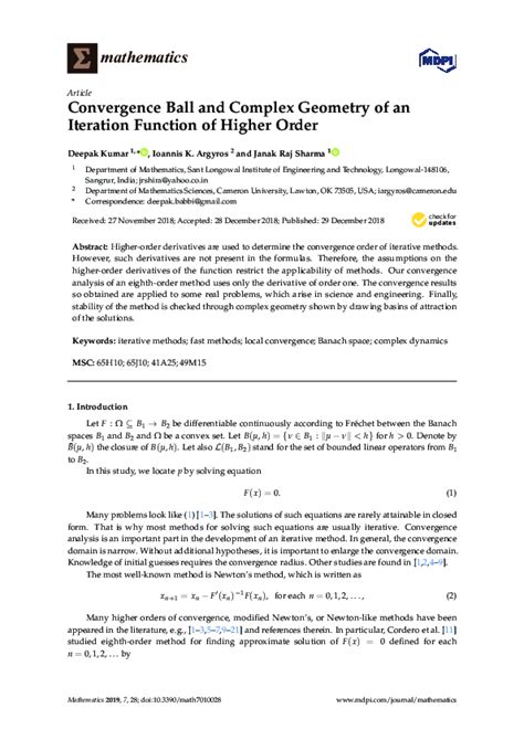 Pdf Convergence Ball And Complex Geometry Of An Iteration Function Of Higher Order