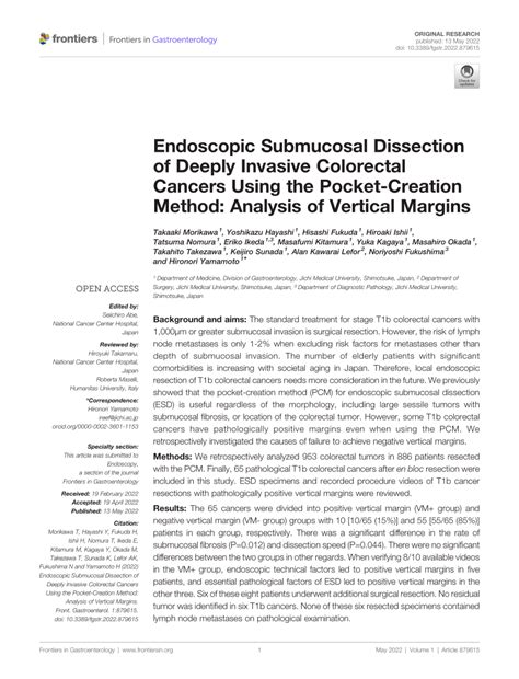 Pdf Endoscopic Submucosal Dissection Of Deeply Invasive Colorectal Cancers Using The Pocket