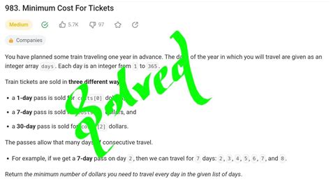 Hindi 983 Minimum Cost For Tickets Leetcode Dynamic Programming 2d C Youtube