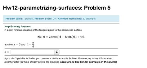 solved hw12 parametrizing surfaces problem 5 problem value