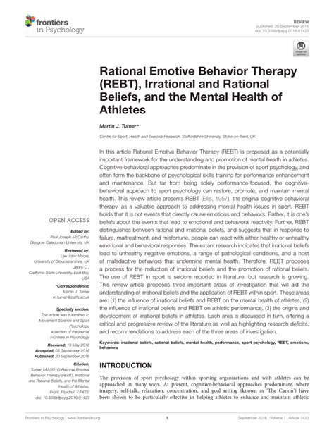 Pdf Rational Emotive Behavior Therapy Rebt Irrational And Rational Beliefs And The Mental
