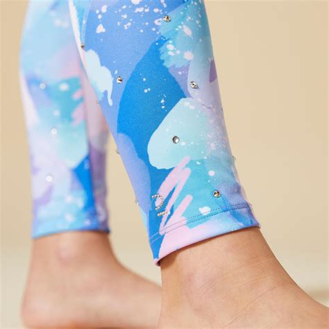 Girls High Waisted Gymnastics Leggings Blue Domyos Decathlon