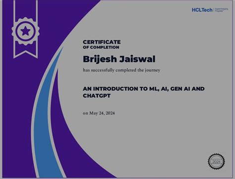 Completed Ml Ai Gen Ai Course At Hcl Brijesh Jaiswal Posted On The