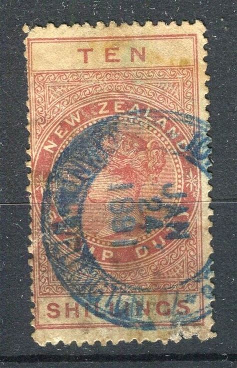 NEW ZEALAND 1890s Early Classic QV Stamp Duty Issue Used 10s Value