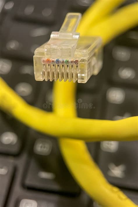 Ethernet Cable Close Up A Close Up Photo Of An Ethernet Cable Connector Showcasing The Eight