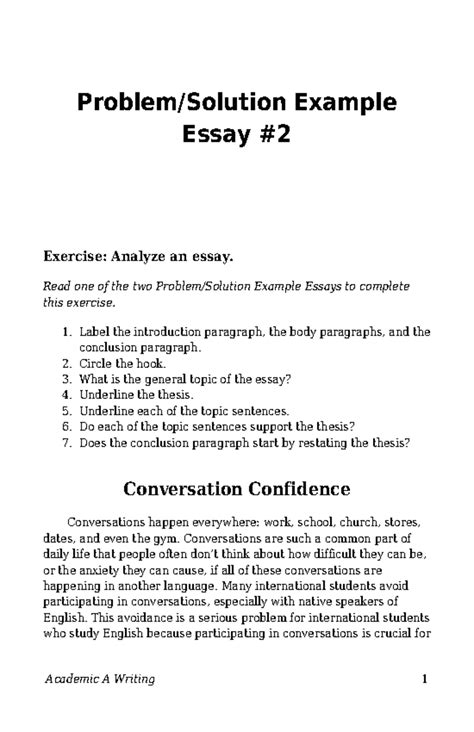 Problemsolution Exam This Is For Academic Purpose Problemsolution Example Essay Exercise