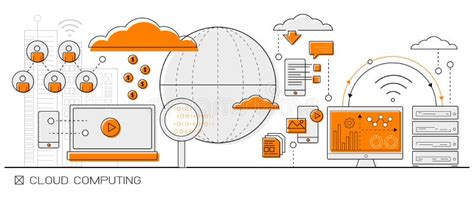 Modern Flat Thin Line Design Vector Illustration Concept Of Cloud Computing Technologies
