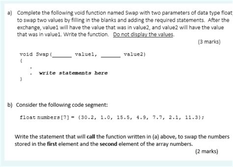 Solved Complete The Following Void Function Named Sabovic To