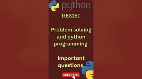 Ge3151 Problem Solving Python Programming Important Questions Important Ge3151